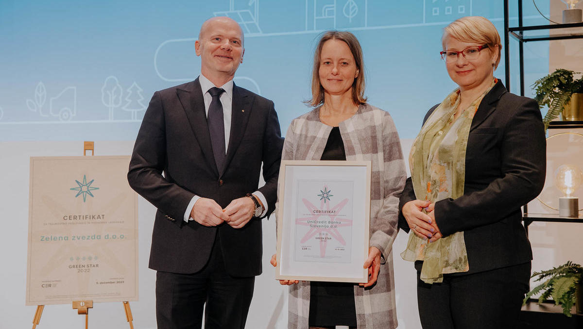 Med prejemniki certifikata Green Star tudi UniCredit Banka Slovenija d.d.